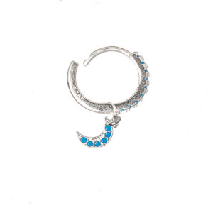 Aros con colgante luna y brillantes azules