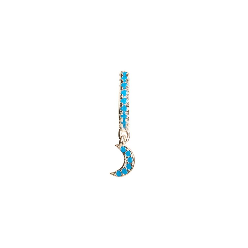 Aros con colgante luna y brillantes azules